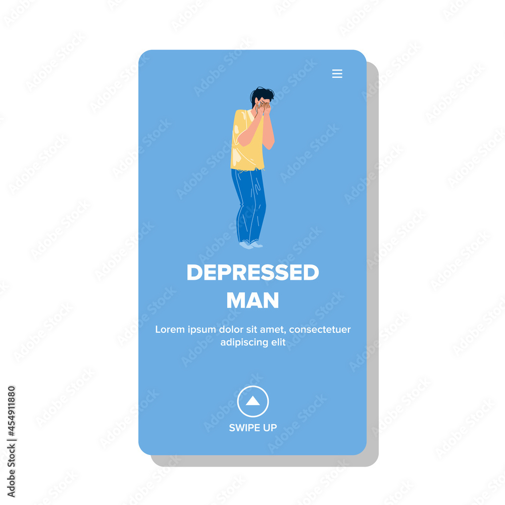 Depressed Man With Failure Trouble Crying Vector. Frustrated Unhappy ...