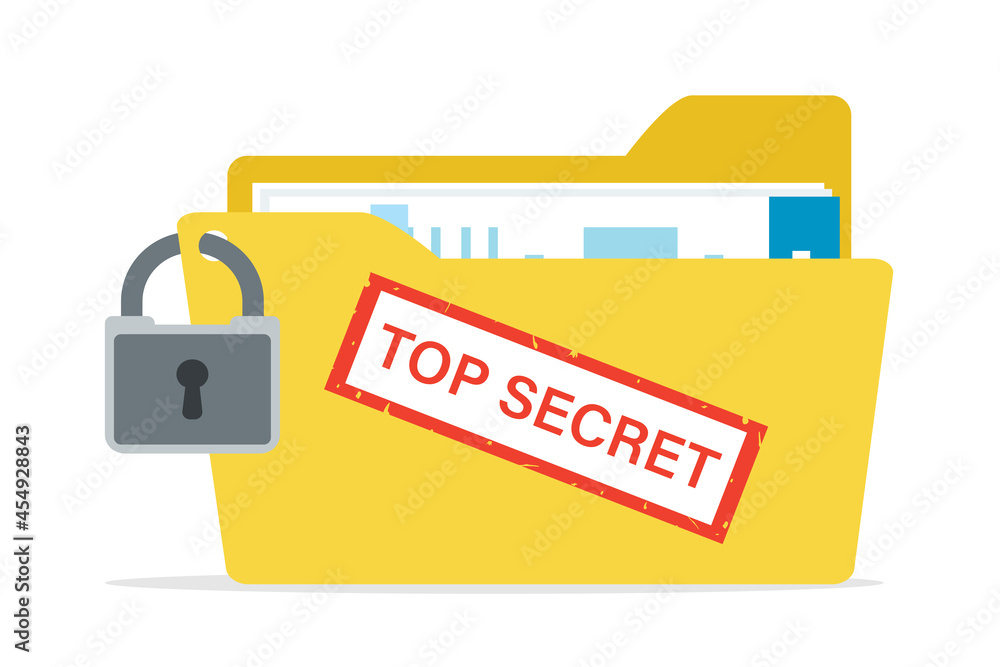 Yellow folder with confidential documents. Sensitive data and ...