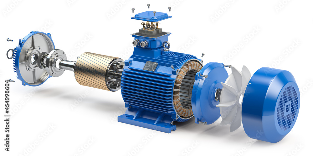 Electric motor parts and structure isolated on white background. Stock ...