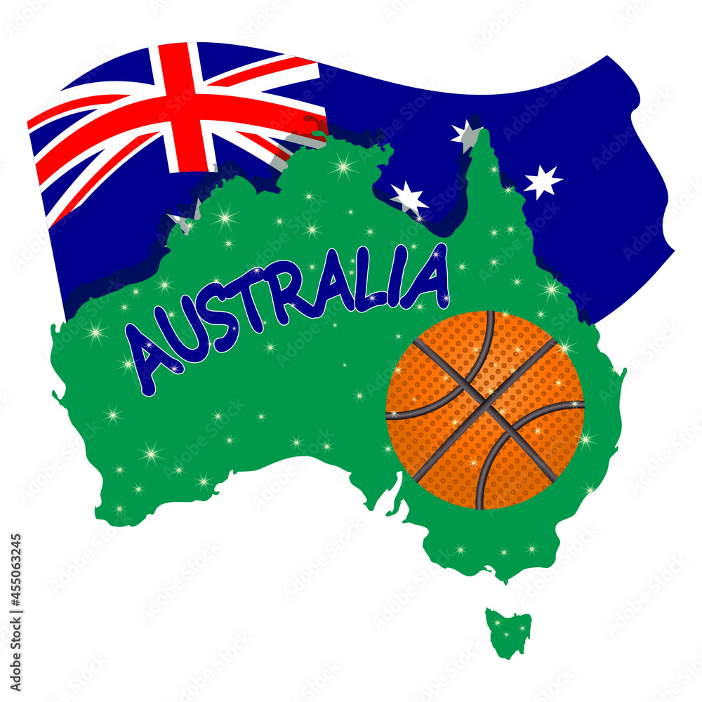 Basketball banner with Australia flag, continent and ball isolated on ...