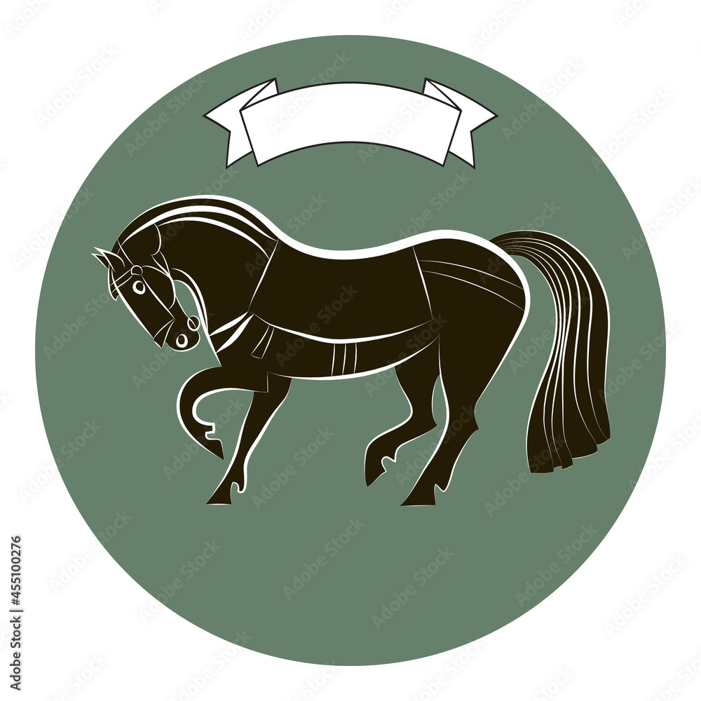 Thoroughbred racehorse. Horse silhouette isolated on green circle ...