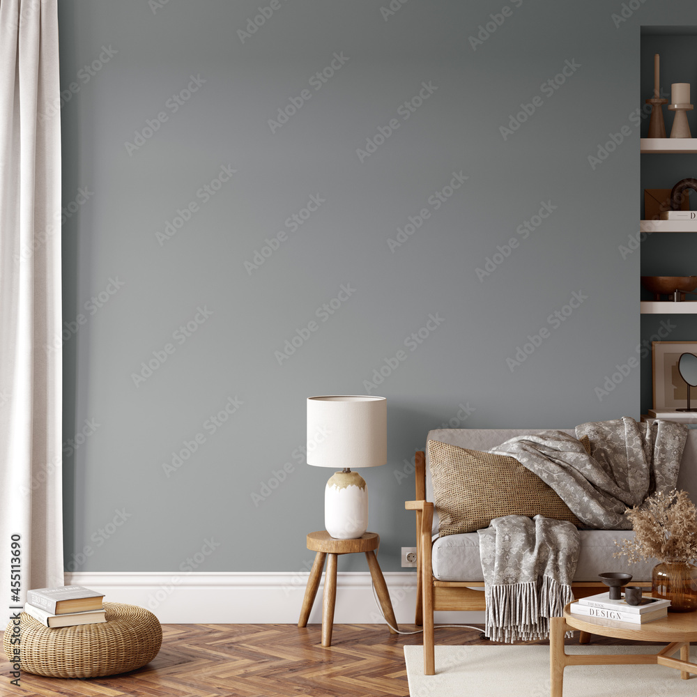 Photo Stock Friendly interior style. living room. Wall mockup. Wall art ...