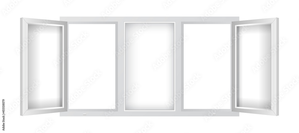 Realistic plastic window mockup template. Triple plastic window with ...