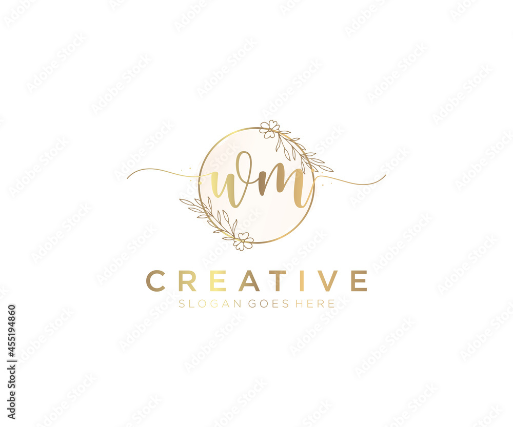 initial WM Feminine logo beauty monogram and elegant logo design ...