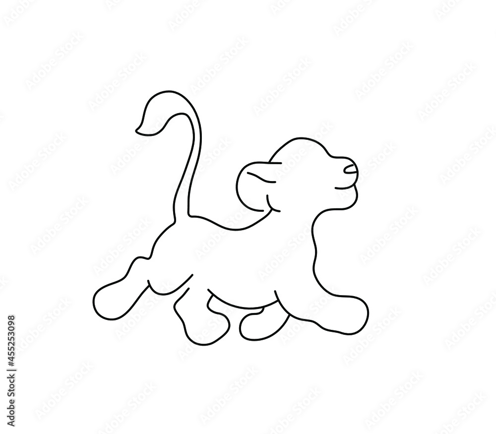 Vector isolated cute cartoon lion cub profile silhouette. Colorless ...