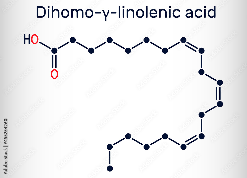 Dihomo-γ-linolenic acid (DGLA) molecule. It is Omega 6, polyunsaturated ...