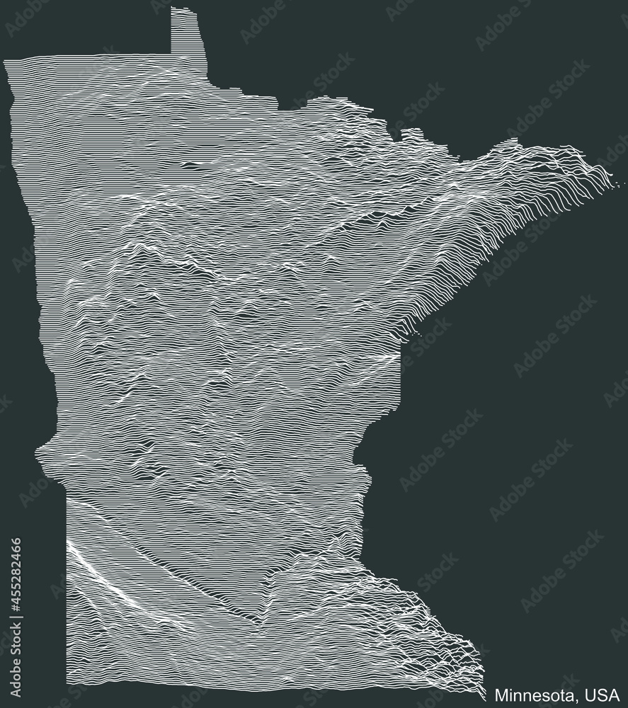 Topographic negative relief map of the Federal State of Minnesota, USA ...