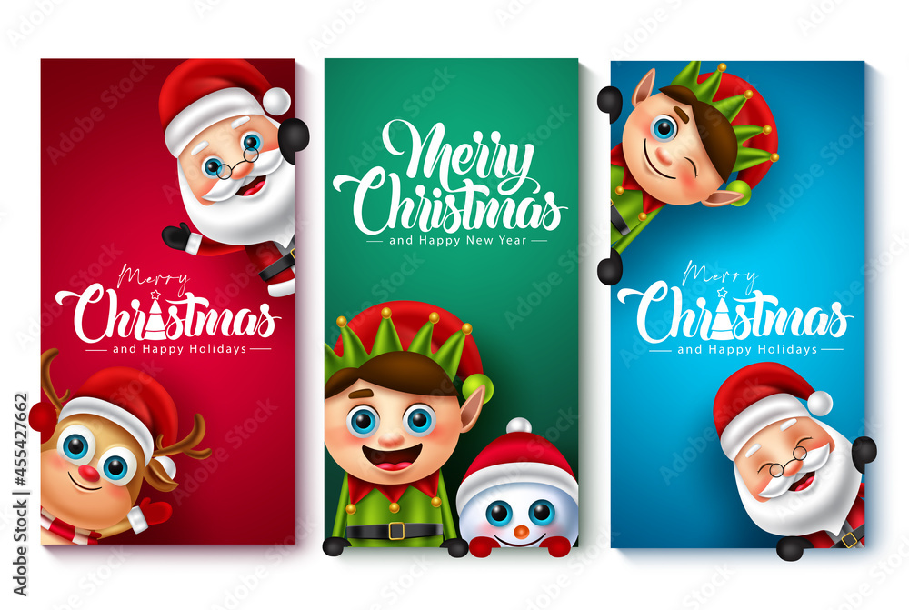 Christmas character vector poster set. Merry christmas text with santa ...