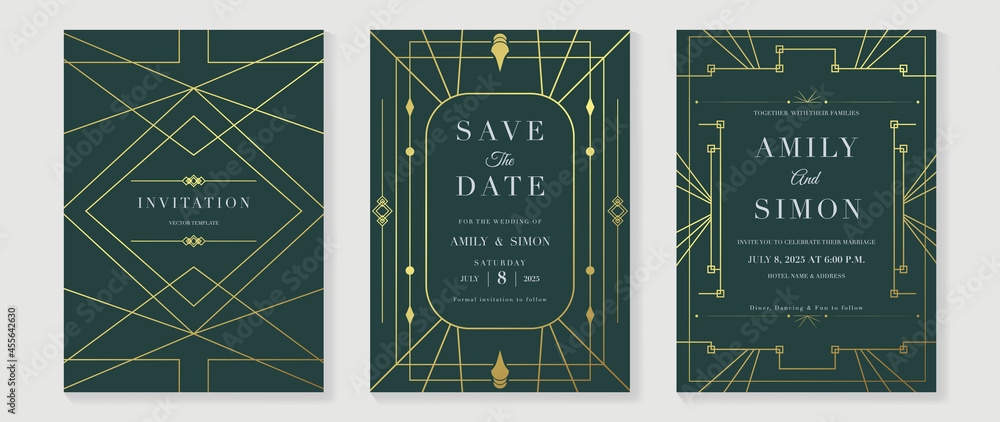 Vektor Art deco wedding invitation card vector. Luxury classic antique ...