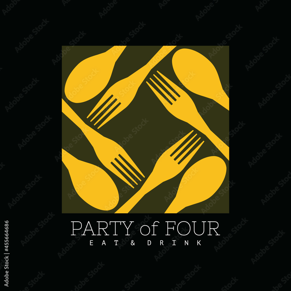 Restaurant logo design. The flat logo depicting 4 pairs of spoons and ...