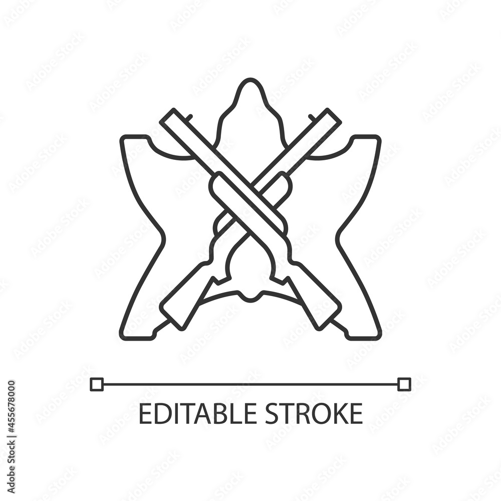 Hunting trophy linear icon. Pursue and kill wild animals with big ...