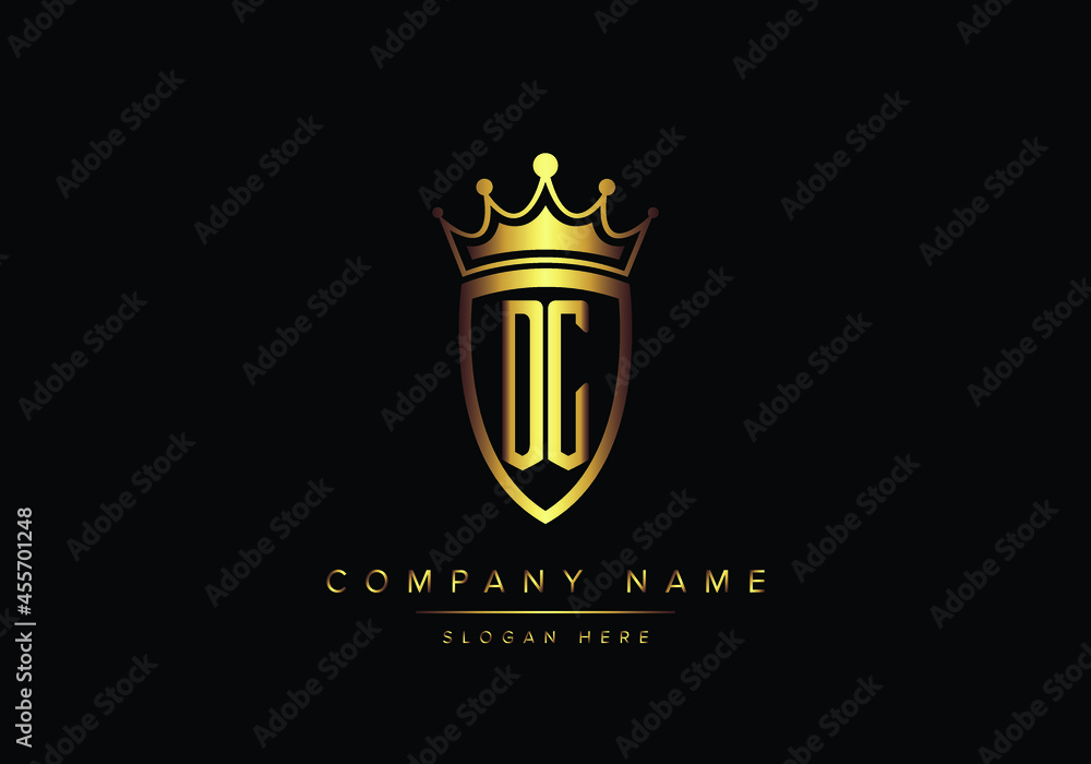 Alphabet letters DC monogram logo, gold color, shield style, luxury style, vector illustration ...