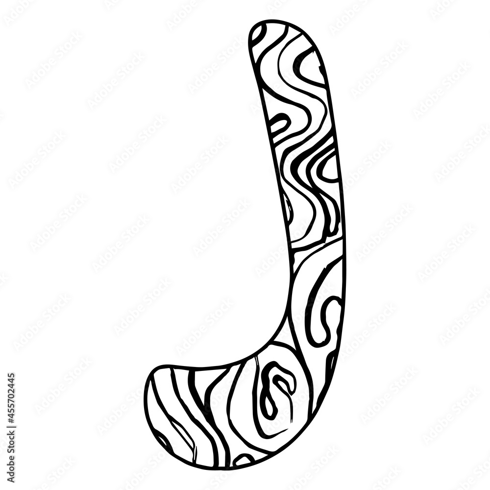 Zentangle stylized alphabet - letter J. vector illustration Black white ...