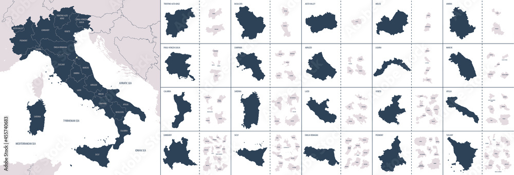Vector color detailed map of Italy with administrative divisions of the ...
