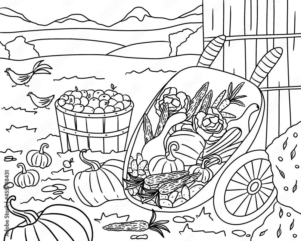 Colouring page. Vegetable and autumn Stock Illustration | Adobe Stock