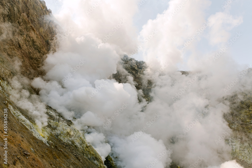 Smoking Fumaroles Of Volcano Stock Photo | Adobe Stock
