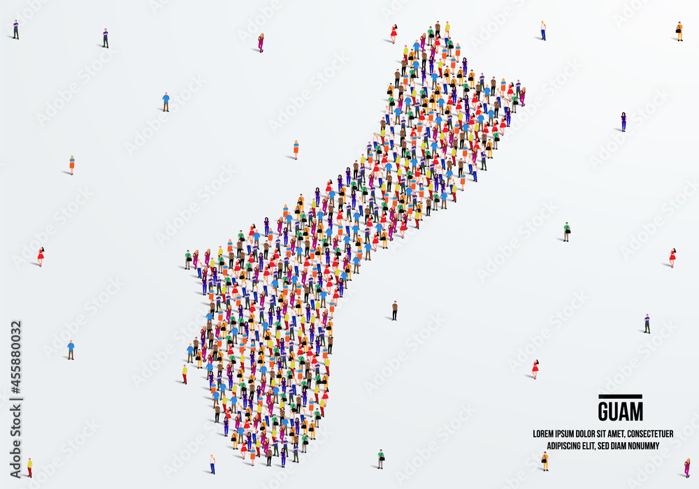 Guam Map. Large group of people form to create a shape of the Guam Map ...