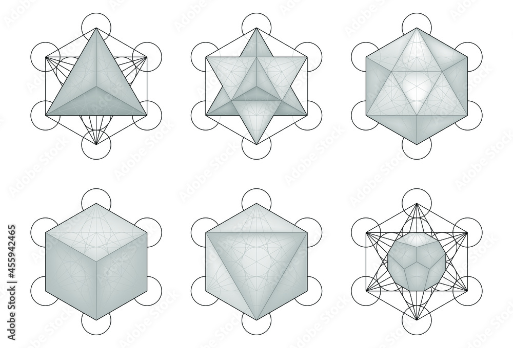 Set of Sacred Geometry. Merkaba, Metatron's Cube, Platonic Solids ...