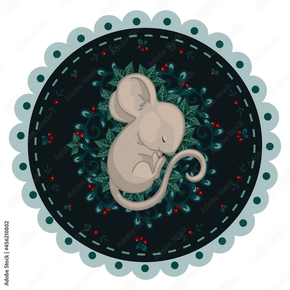 Image vectorielle Stock Sleeping little mouse curled up in a ball in a ...