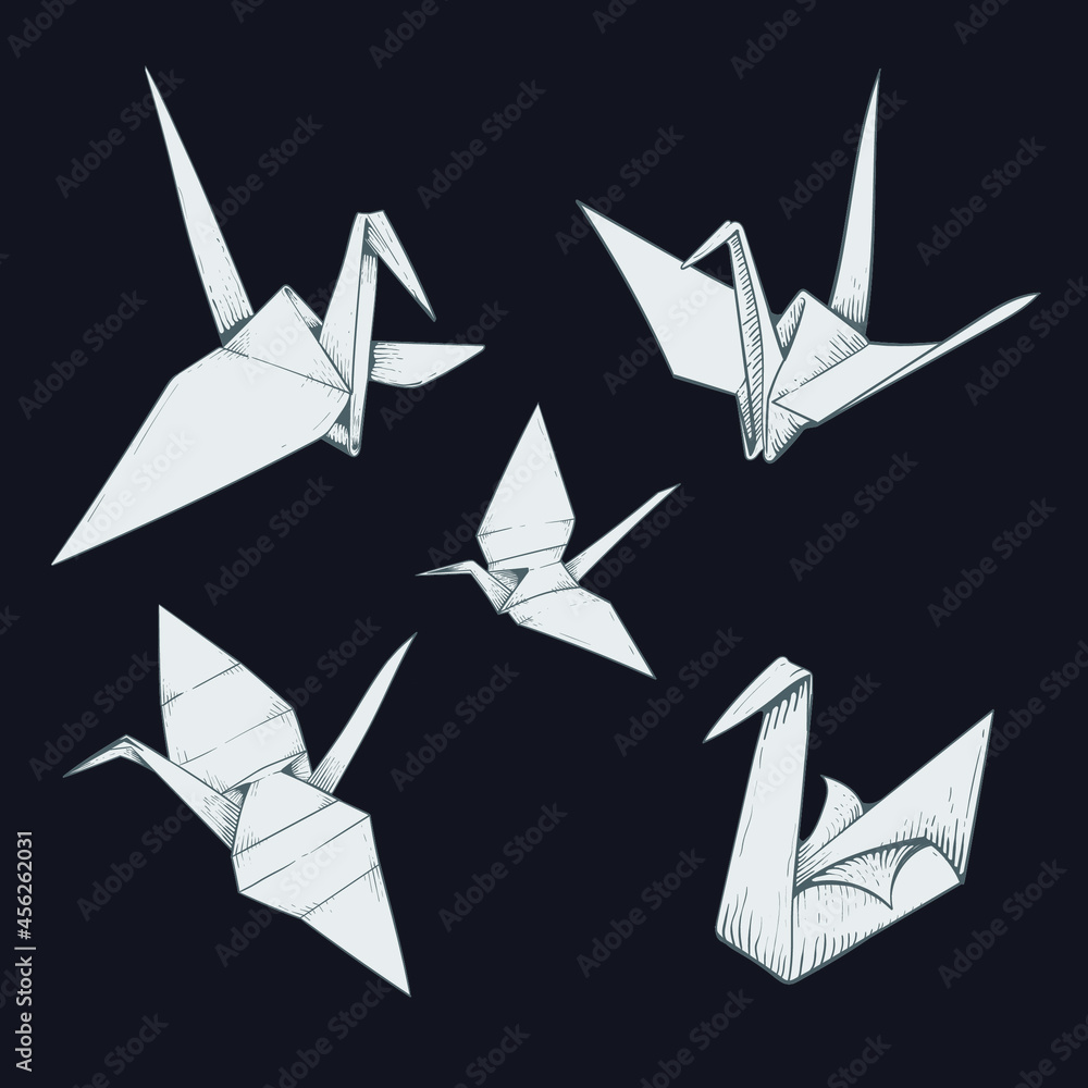 Tsuru origami collection - vector illustration Stock Vector | Adobe Stock