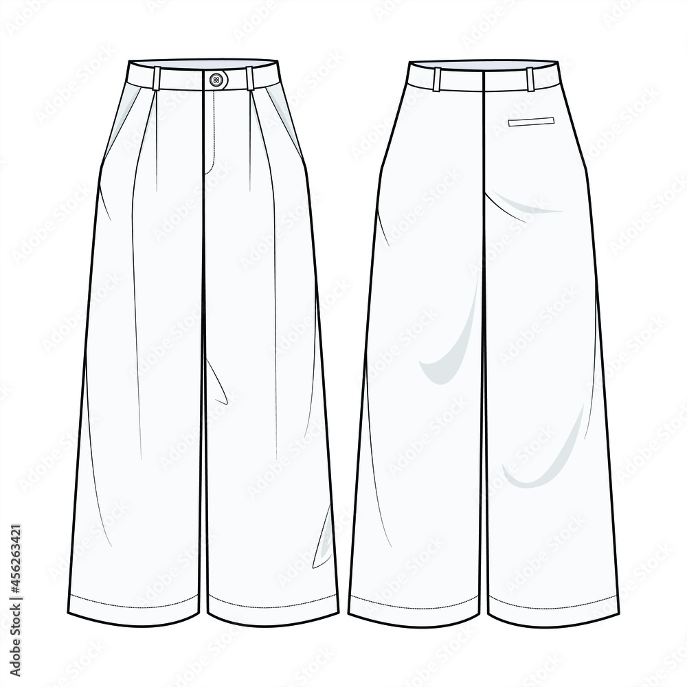 Ladies Formal Palazzo Pant Flat Drawing Illustrator Technical Vector ...