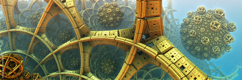 Golden construction and structures, abstract fantastic shapes of ...
