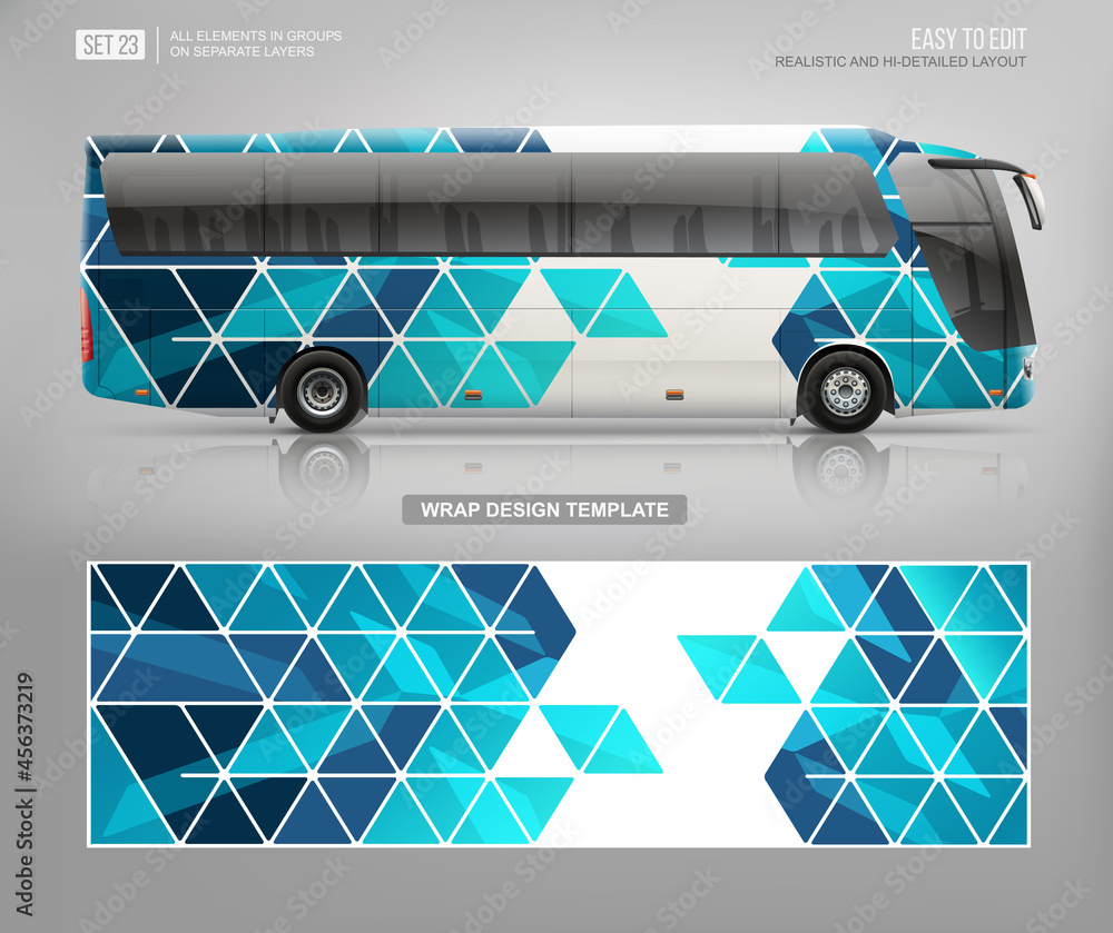 Realistic vector Coach bus mockup with wrap decal for livery branding ...