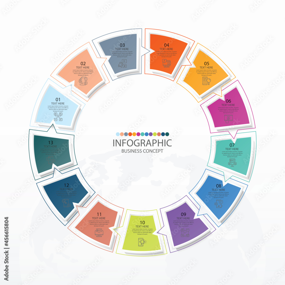 Basic circle infographic template with 13 steps, process or options ...