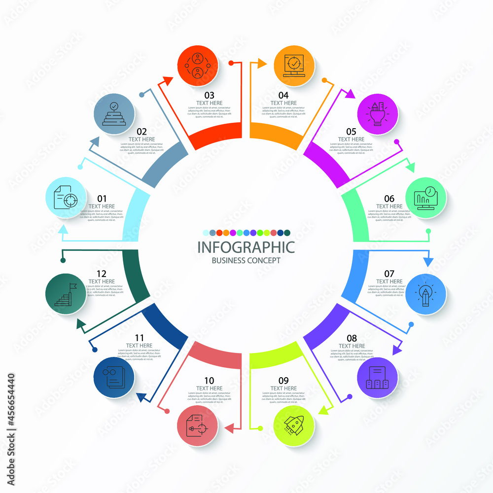 Basic circle infographic template with 12 steps, process or options ...
