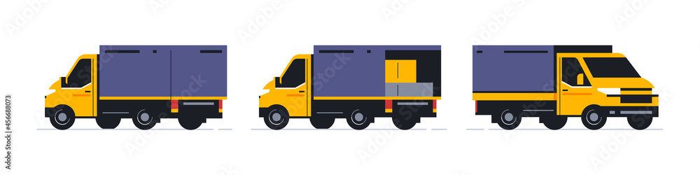 A set of trucks for an online parcel delivery service. Transport for ...