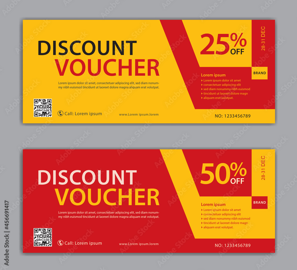 Discount Voucher template on red background, discount card, gift ...