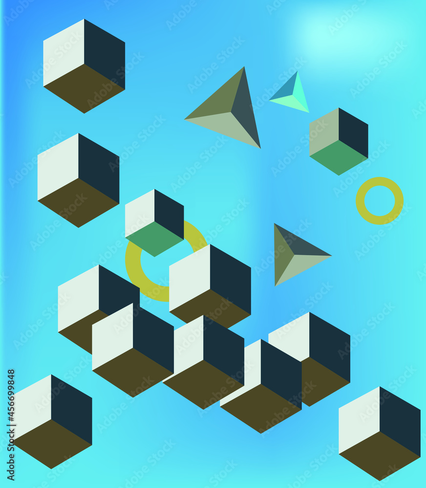 flying geometry, square, triangle, circle. art, vector. picture, blue ...