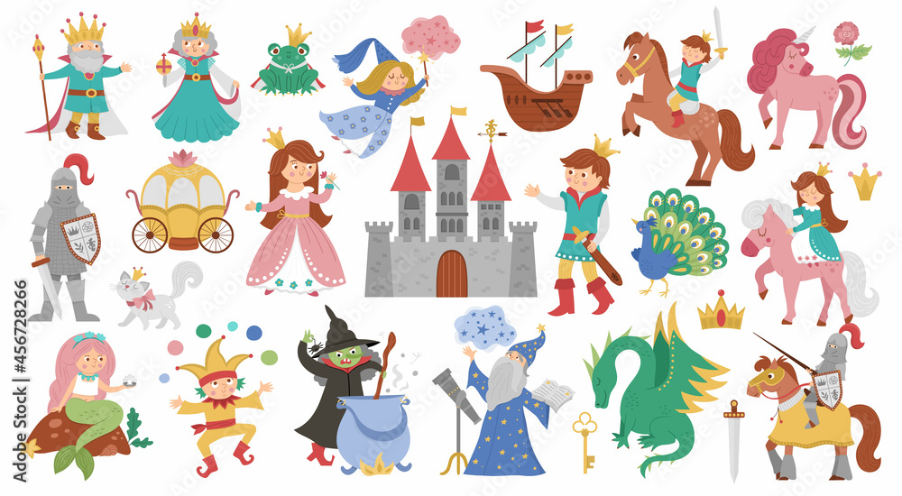 Fairy tale characters and objects collection. Big vector set of fantasy ...