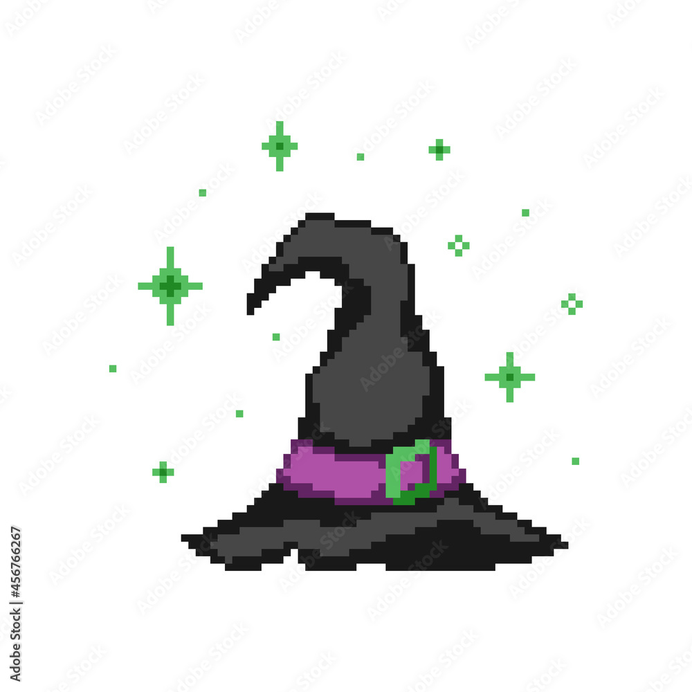 Pixel art green warlock Hat on a white background. Retro pixel warlock ...
