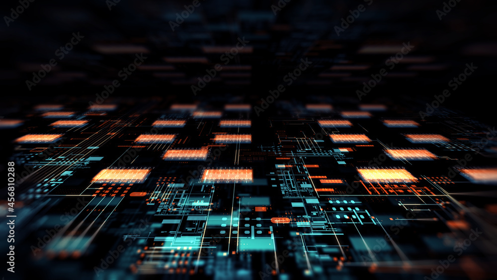 Printed circuit board futuristic server/The mother server is processing ...