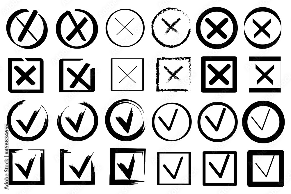 mark symbol. Cross icon. Sketch illustration with cross check mark ...