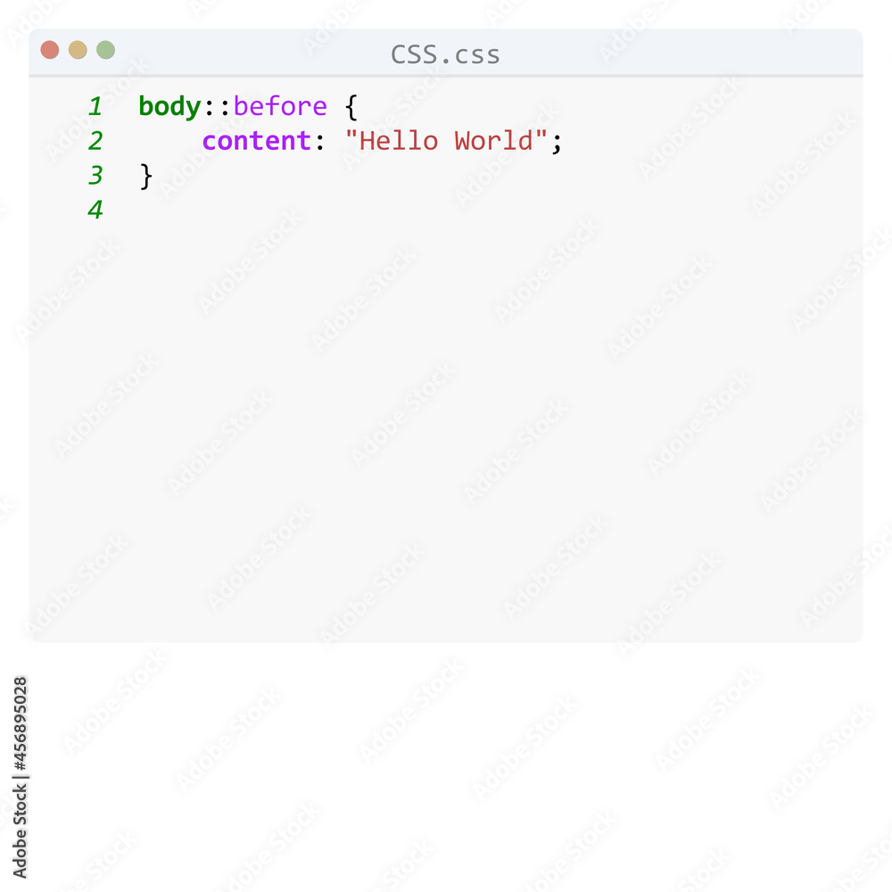 CSS language Hello World program sample in editor window Stock Vector | Adobe Stock