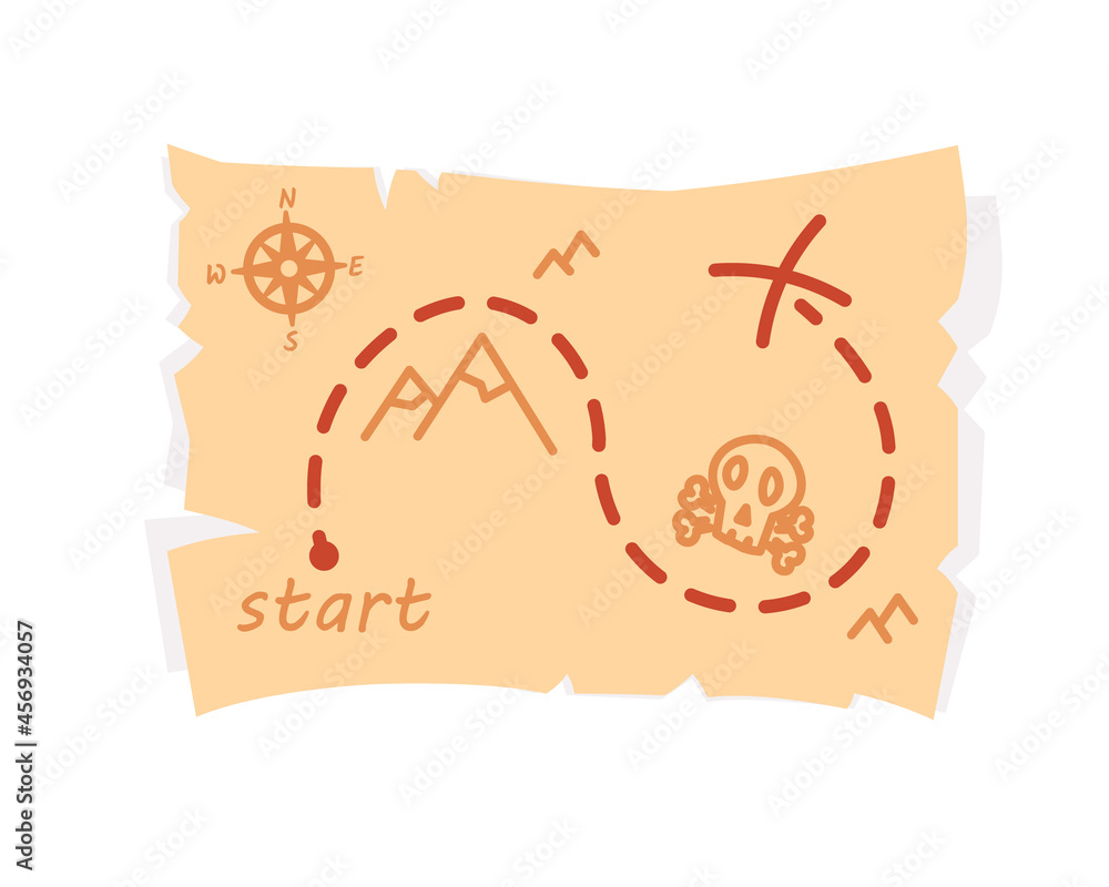 Treasure hunt map with trail simple icon. Clipart image isolated on ...