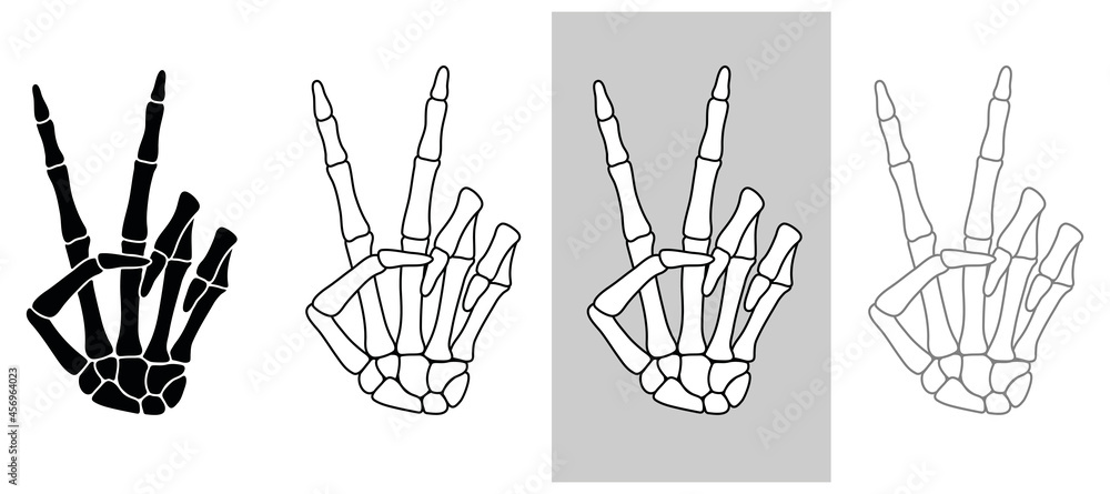 Skeleton Hand Giving Peace Sign Clipart Set Stock Vector | Adobe Stock