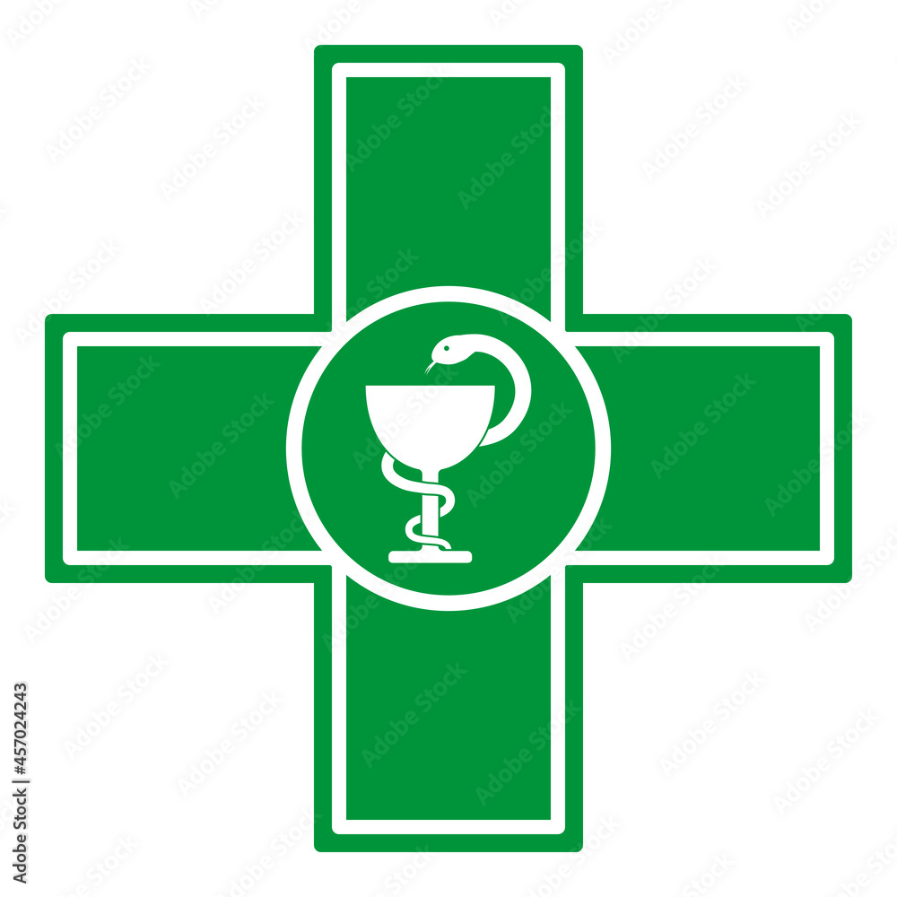 Pharmacy symbol. Green cross with Bowl of Hygieia. Common symbol on ...