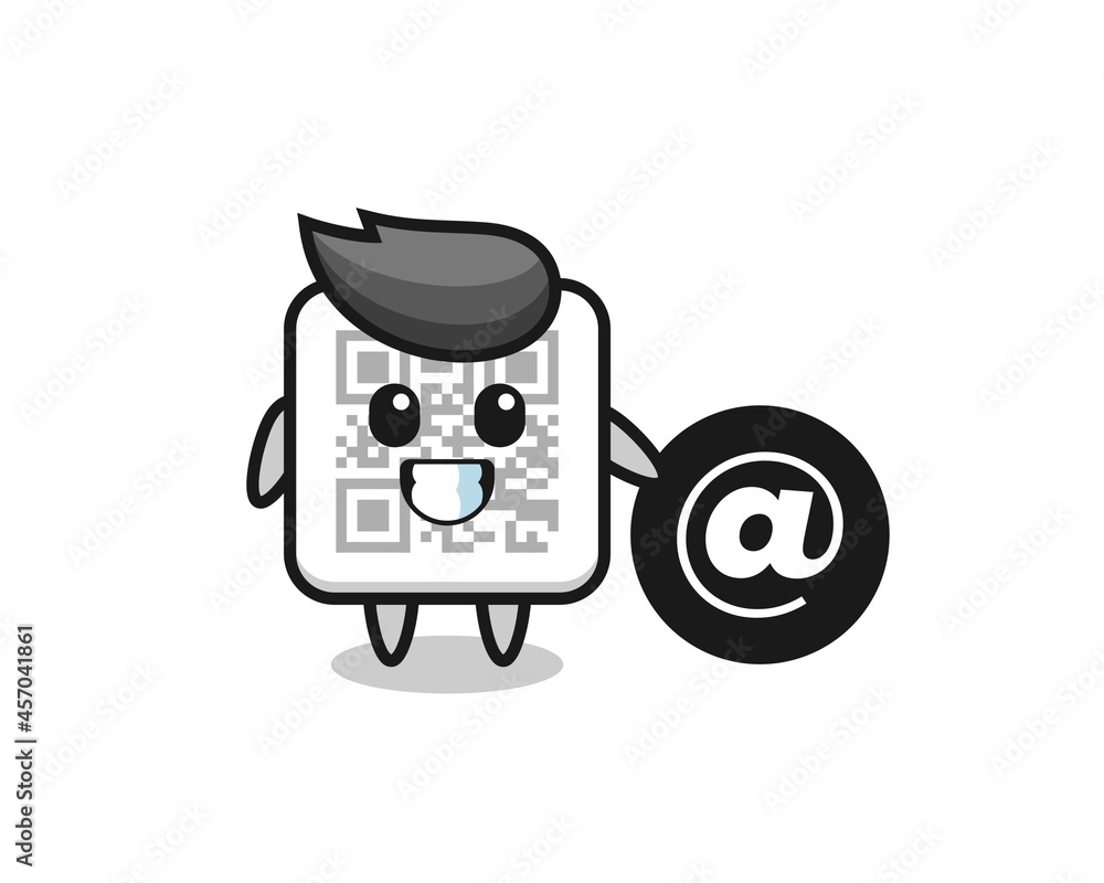 Cartoon Illustration of qr code standing beside the At symbol Stock ...
