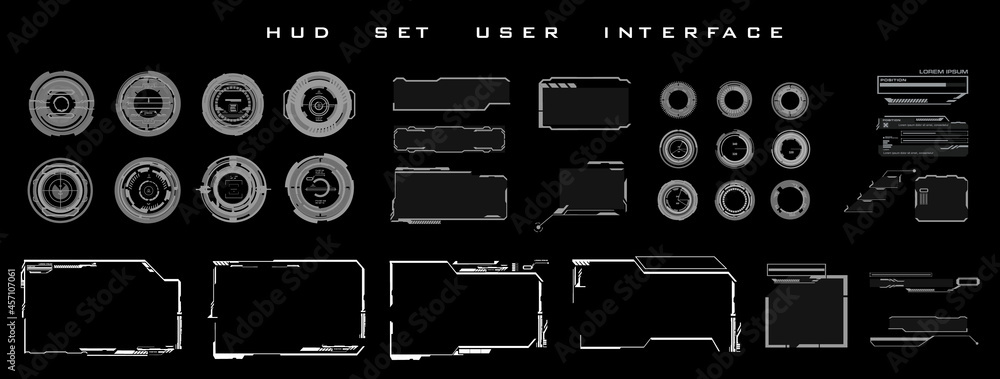 Elements for game design in the style of HUD. Big set futuristic HUD, UI UX elements for HUD ...