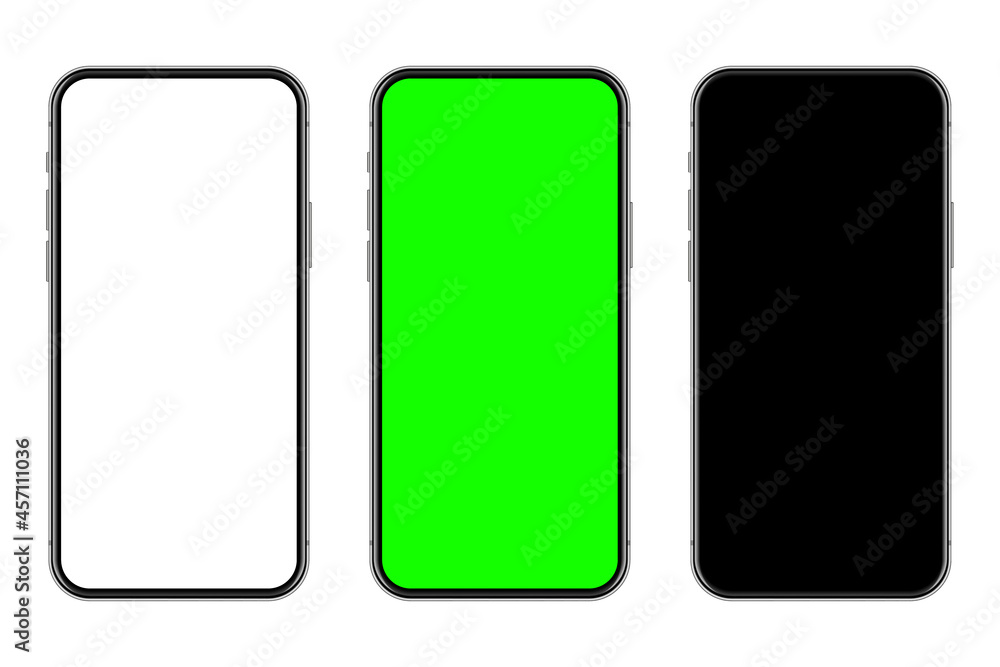 Realistic smartphone with blank touch screen and green chroma key ...
