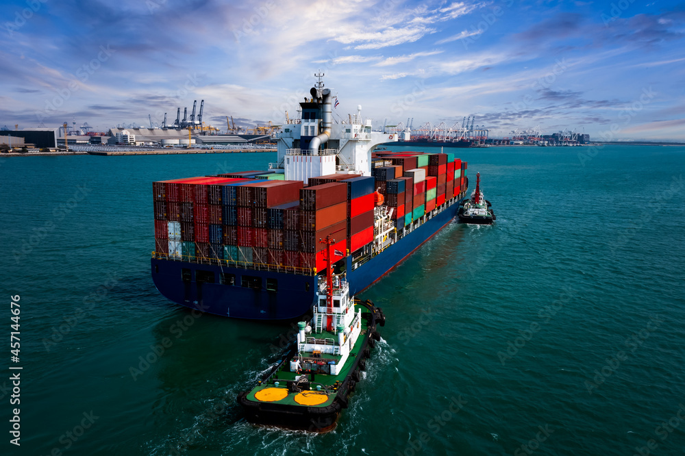 container ship transporting large cargo logistic import export goods ...
