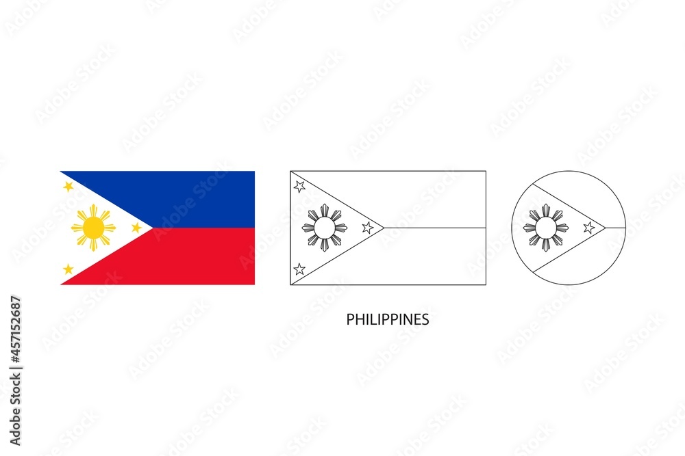 Philippines flag 3 versions, Vector illustration, Thin black line of ...