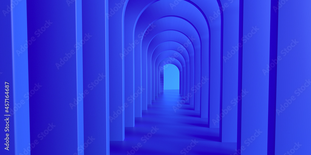 Archway abstract blue architecture. Gates Corridor inside building. 3d ...