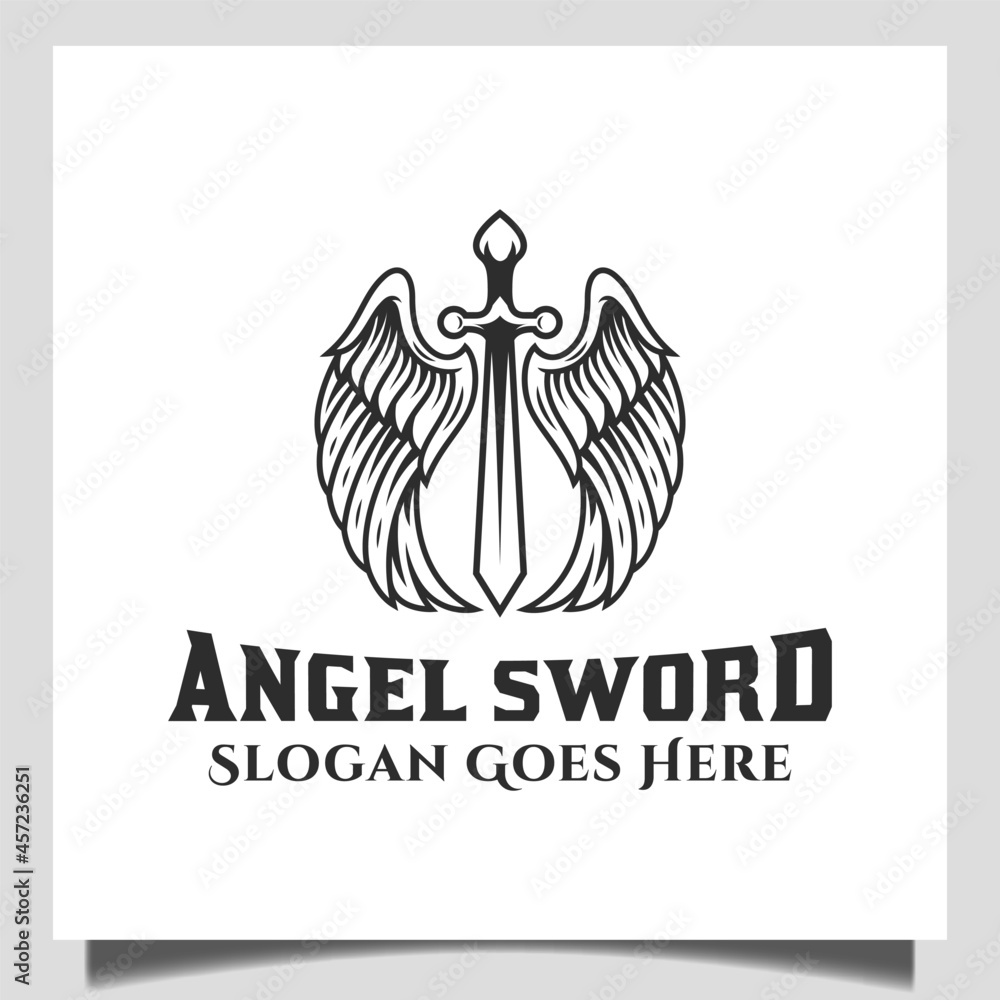 vintage retro logos of angel swords with wings elements for Warrior ...