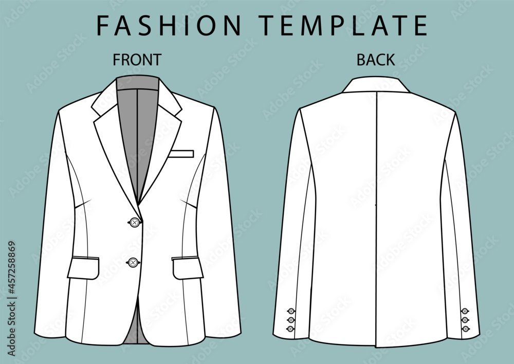blazer front and back view. office wear outfit. fashion flat sketch ...