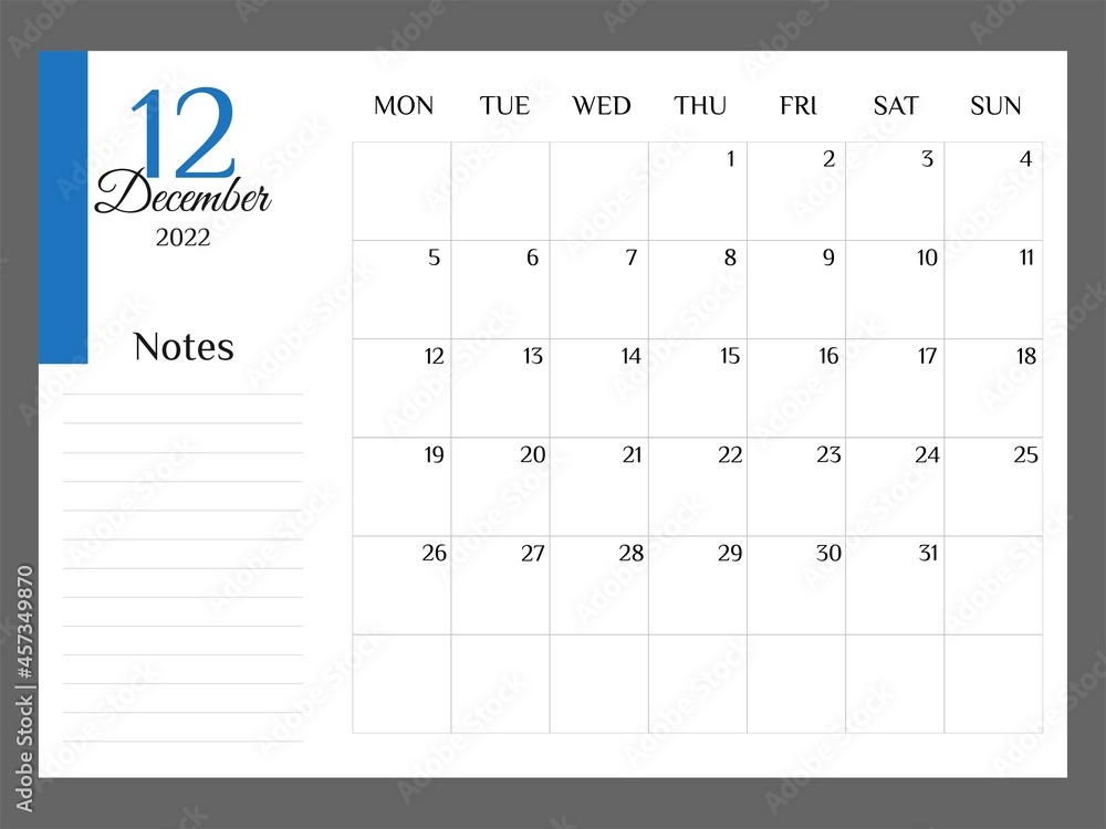 Monthly calendar for December 2022 template planner minimalist ...