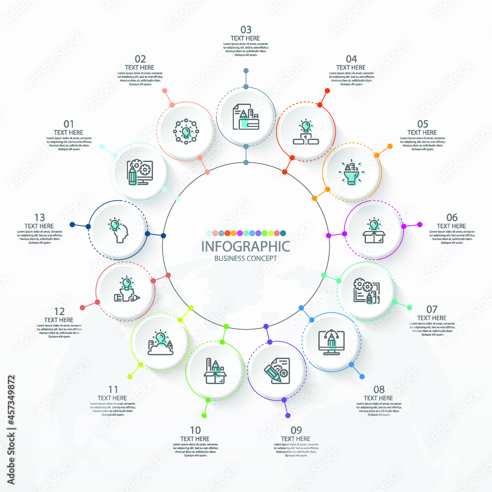Basic circle infographic template with 13 steps, process or options ...